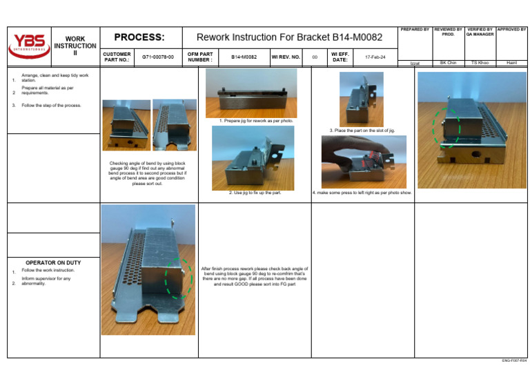 WI II - D04-F0017 Rework Instruction For Bracket B14-M0082 | PDF