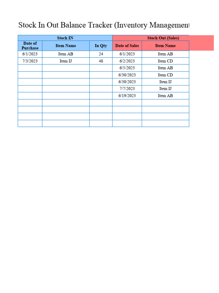Stock in Out Balance Excel Template | Download Free PDF | Financial ...