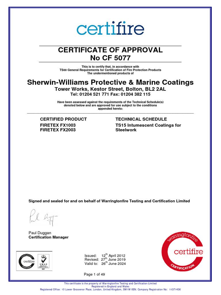 Fire Protection Certification for FIRETEX FX1003 | PDF | Building ...