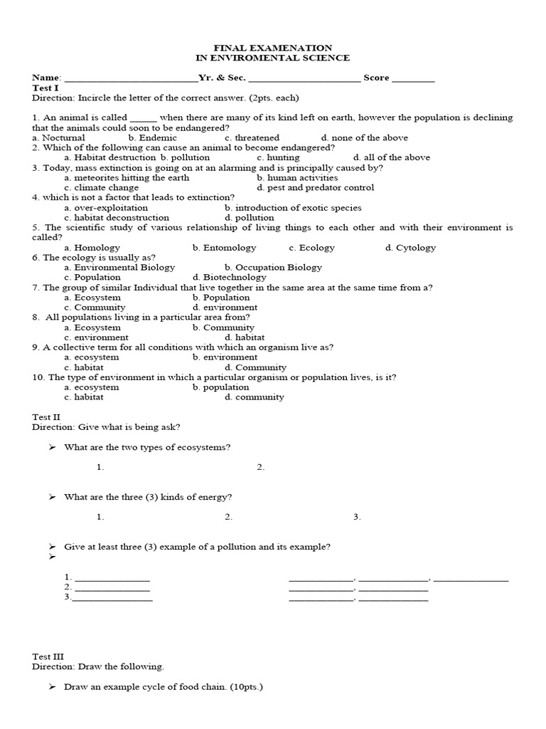 Environmental Science Final Exam Guide | PDF | Natural Environment ...