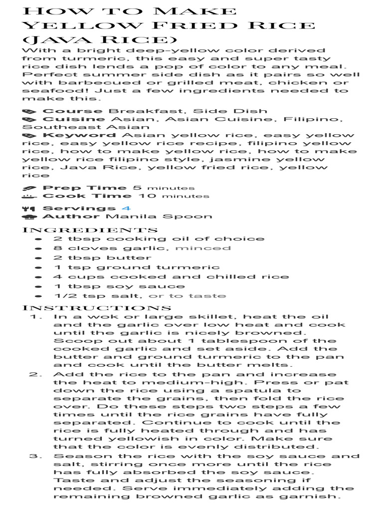 How To Make Yellow Fried Rice (Java Rice) - Manila Spoon | Download ...