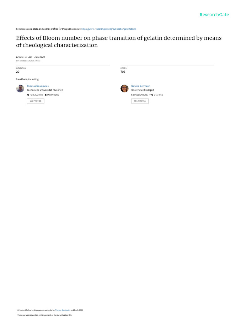 Effects of Bloom Number On Phase Transition of Gelatin Determined by Means of Rheological ...