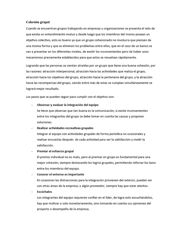 Cohesión Grupal | PDF | Psicología Social