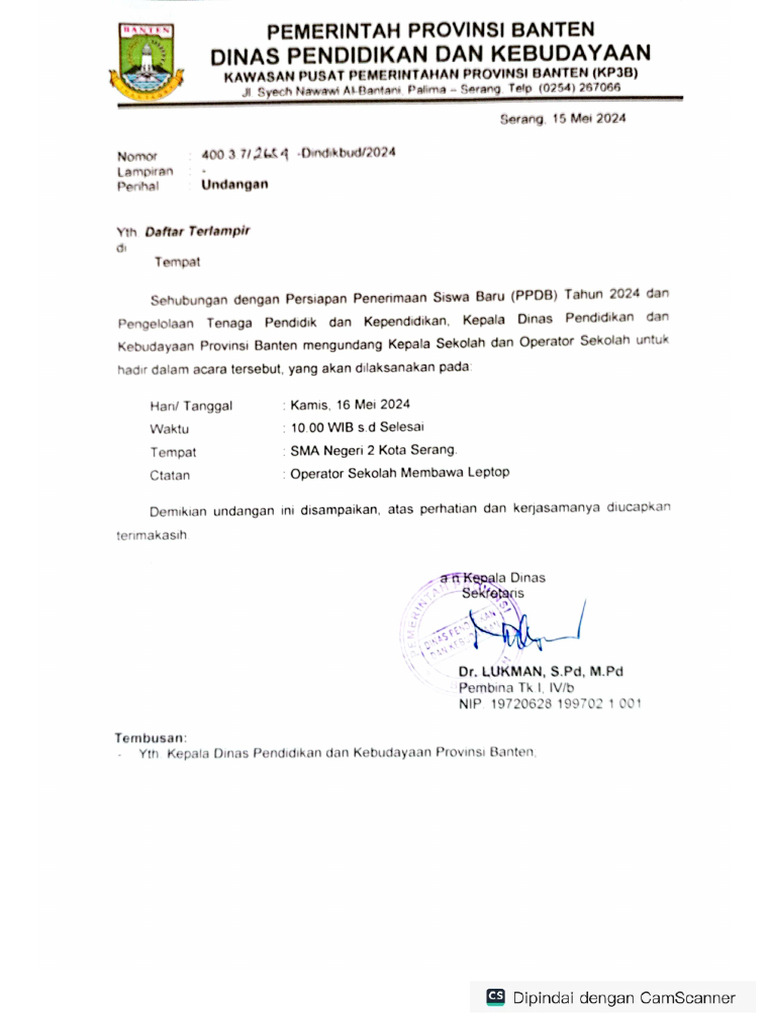 Undangan Rapat PPDB Kepsek Dan Operator Sekolah 16 Mei 2024 | PDF