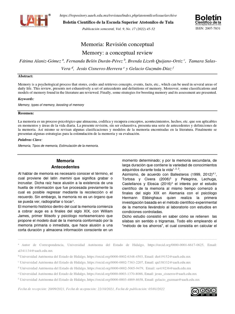 Memoria - Revisión Conceptual | PDF | Memoria | Memoria de trabajo
