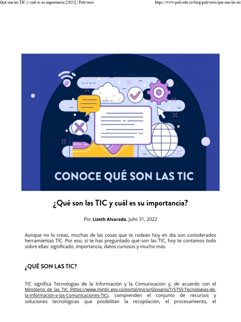 Anexo P1A4 - Qué Son Las TIC y Cuál Es Su Importancia | PDF | Tecnología de información y ...