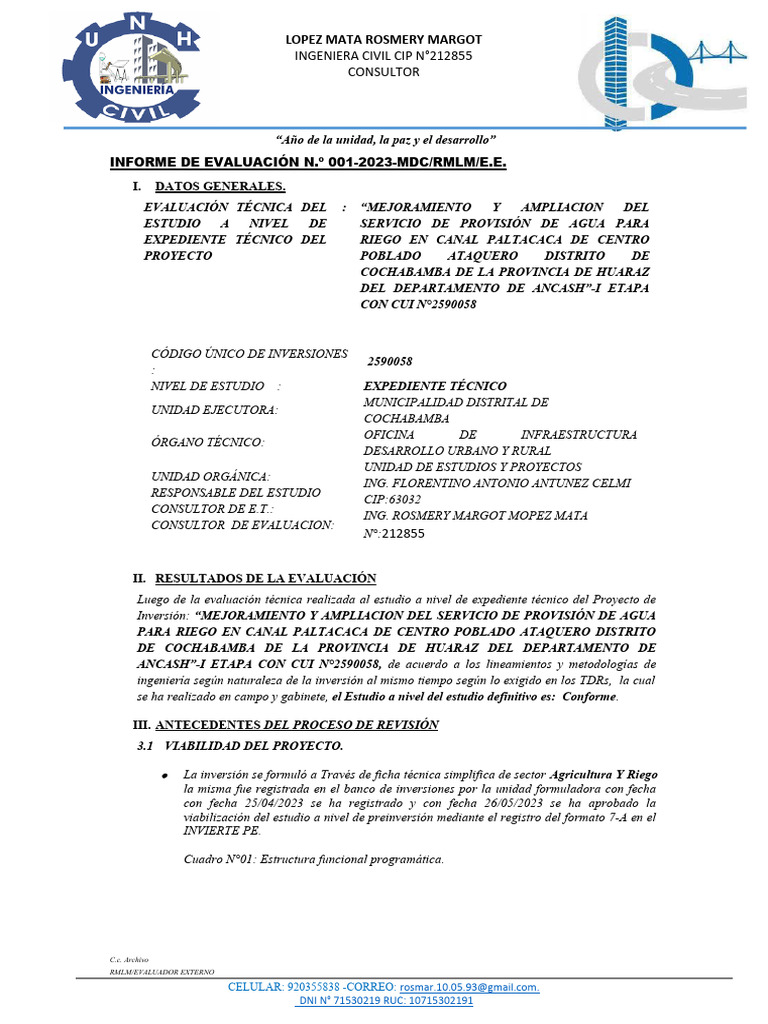 Informe de Evaluacion Ataquero Año 2023 | PDF | Presupuesto | Ingeniero civil