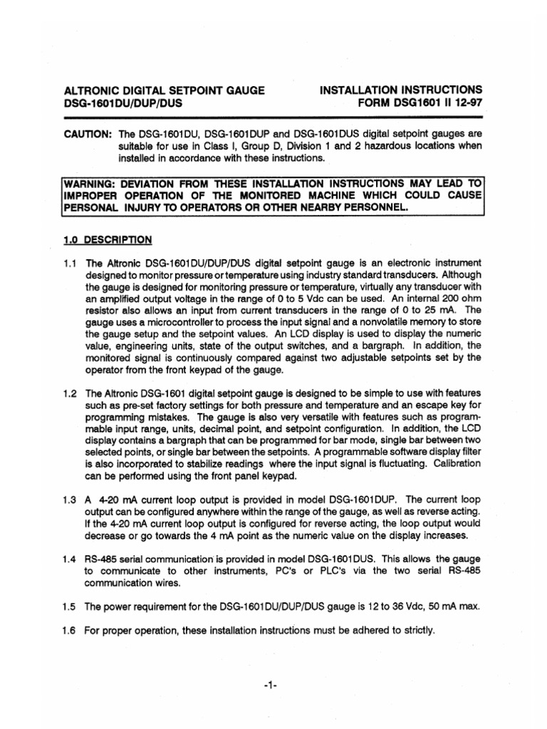 DSG 1601 Install | PDF