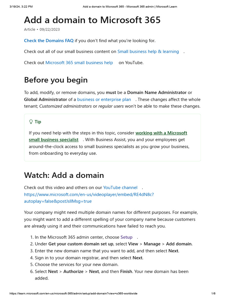 Add A Domain To Microsoft 365 - Microsoft 365 Admin - Microsoft Learn | PDF | Domain Name ...