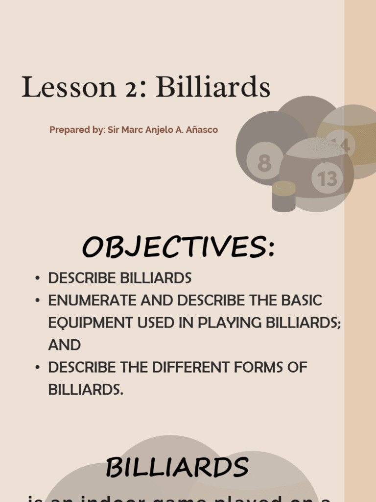 B. Lesson 2 Billiards | PDF | Pool (Cue Sports) | Cue Sports