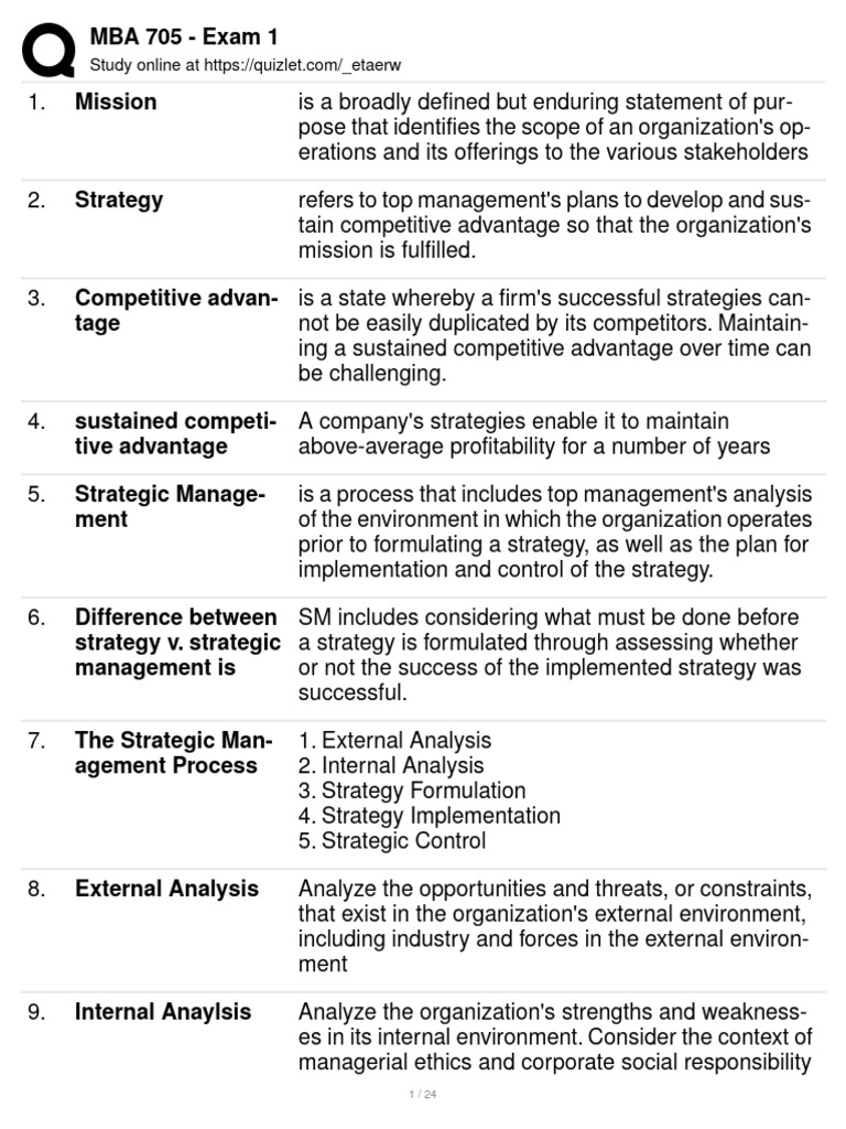 MBA 705 - Exam 1 | PDF | Strategic Management | Board Of Directors
