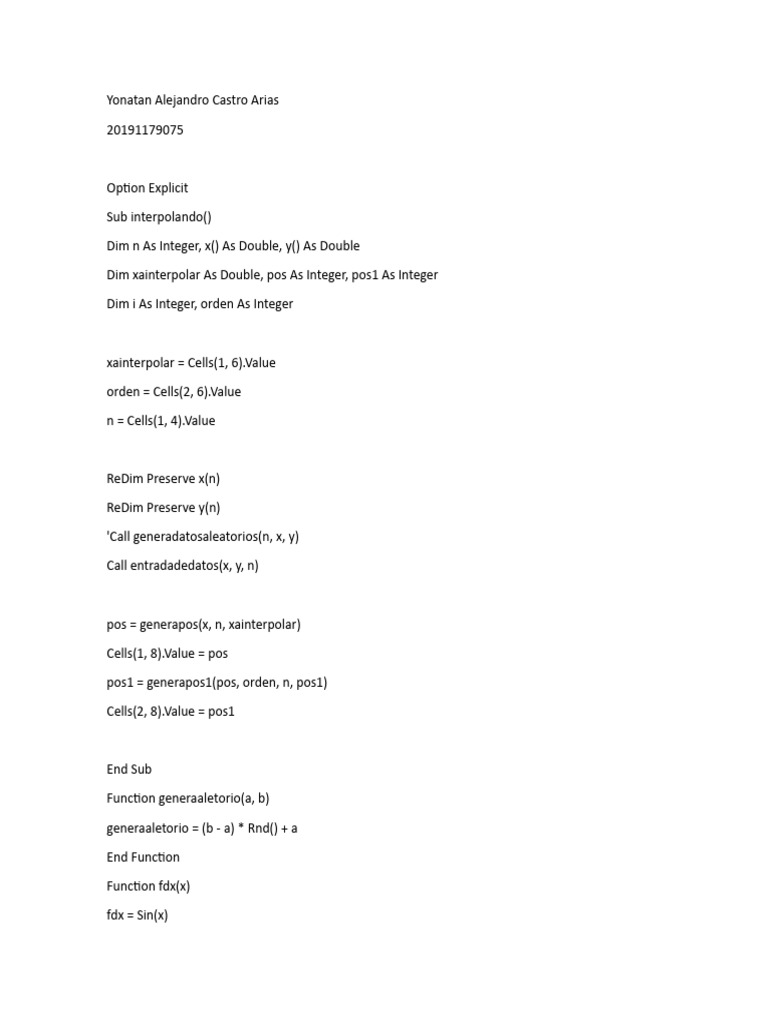 Yonatan Alejandro Castro Arias Metodos Numericos | PDF