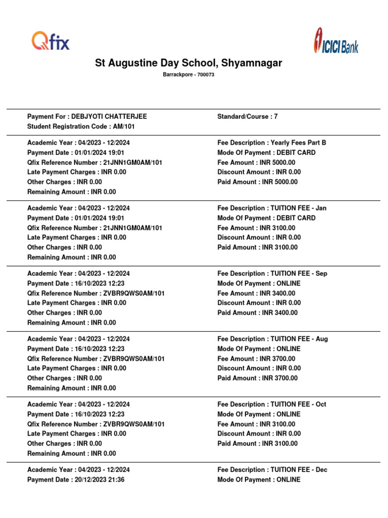 Qfix Payment Consolidated Fee Receipt | PDF | Fee | Payments