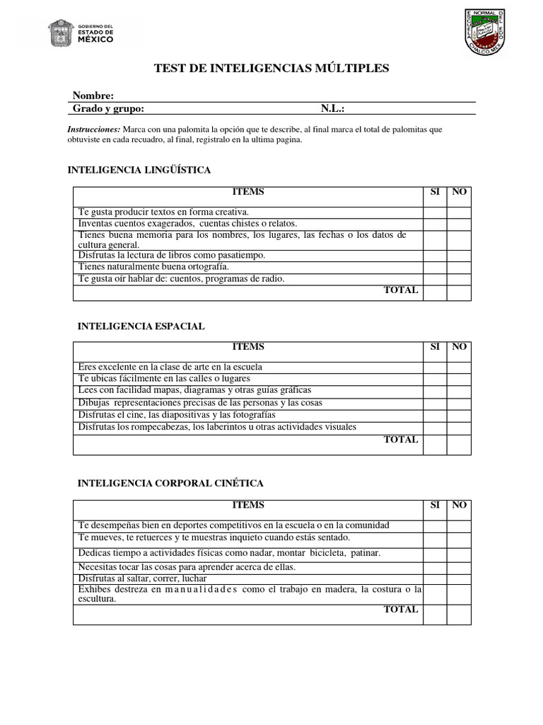 Test de Inteligencias Multiples | PDF
