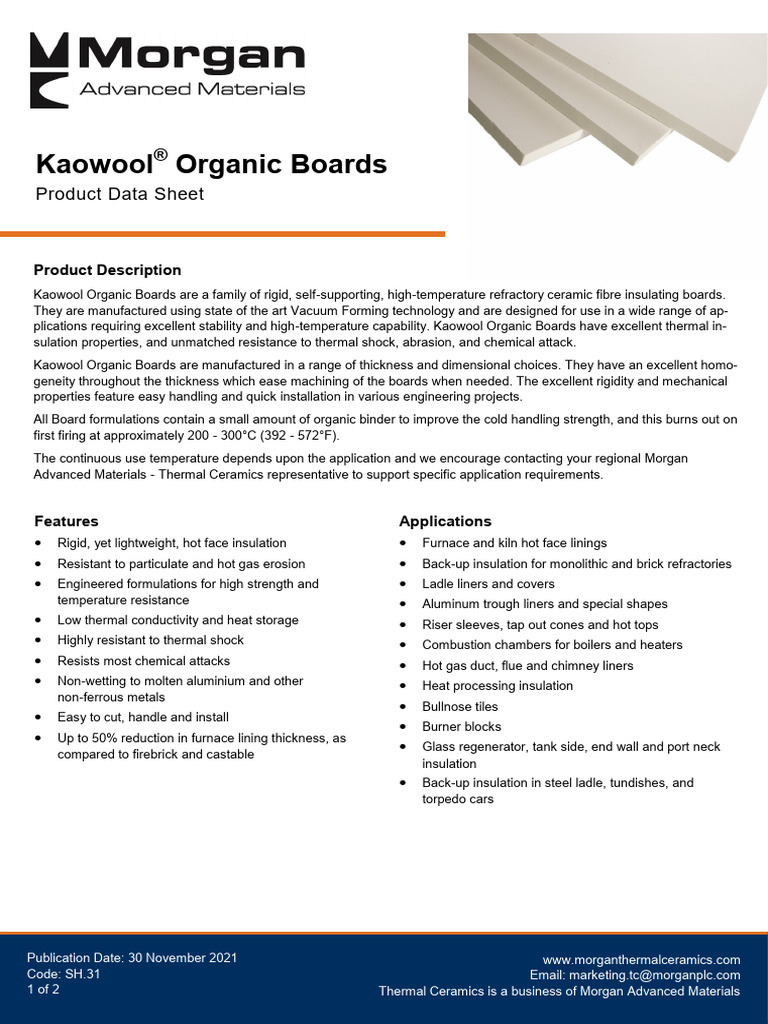 Kaowool-Organic-Boards Global Eng | PDF | Refractory | Thermal Insulation