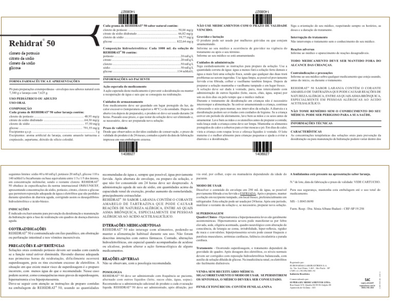 Bula Paciente Rehidrat 50 | PDF | Amamentação | Diarreia