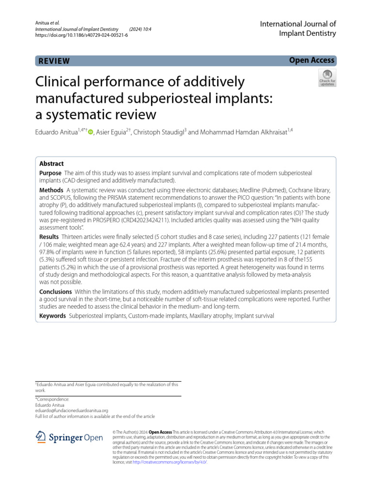 Last JC Subperiosteal Implants | PDF | Dental Implant | Systematic Review