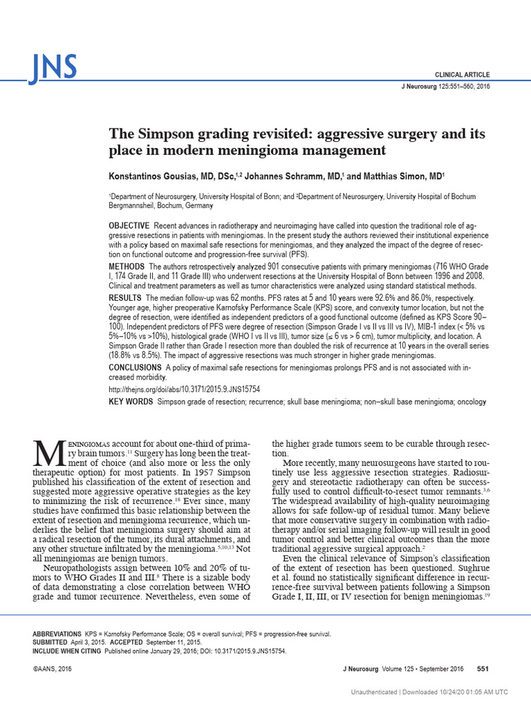 The Simpson Grading Revisited - Aggressive Surgery and Its Place in ...