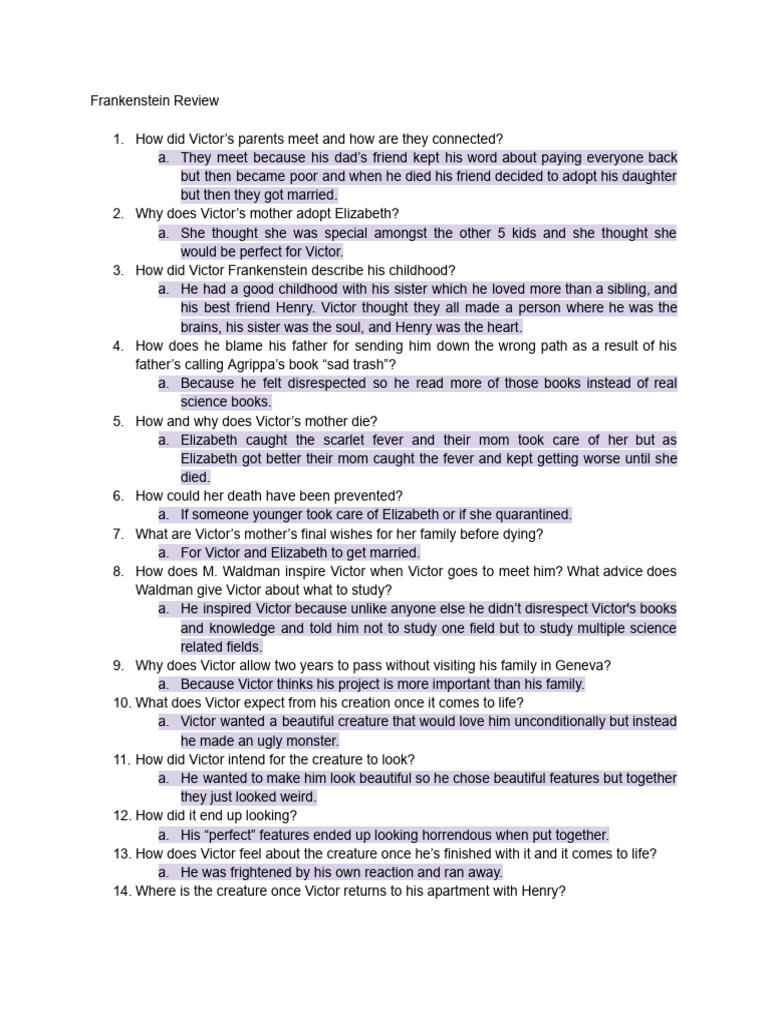 Frankenstein Test Review | PDF