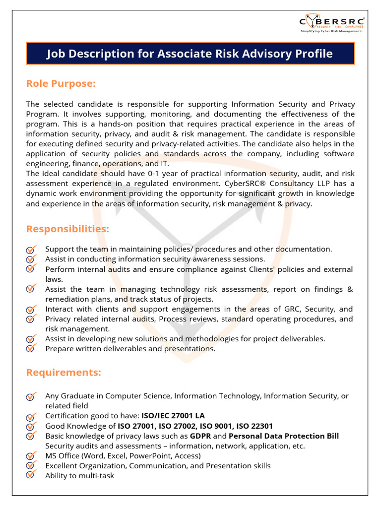 JD Associate Risk Advisory Profile | PDF | Information Security | Risk ...