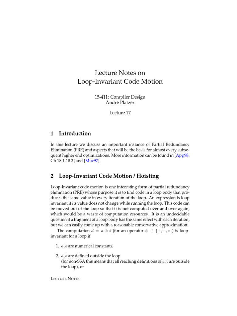 Lecture Notes On Loop-Invariant Code Motion | PDF | Control Flow ... Lecture Notes On Loop-Invariant Code Motion | PDF | Control Flow ...