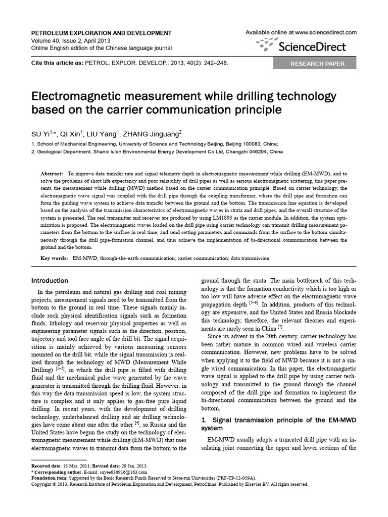 Electromagnetic Measurement While Drilling Technology | PDF ...