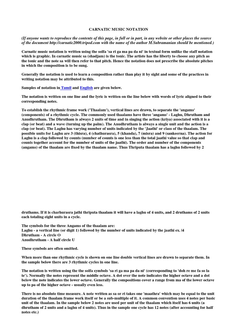 Carnatic Music Notation | PDF | Musical Notation | Performing Arts