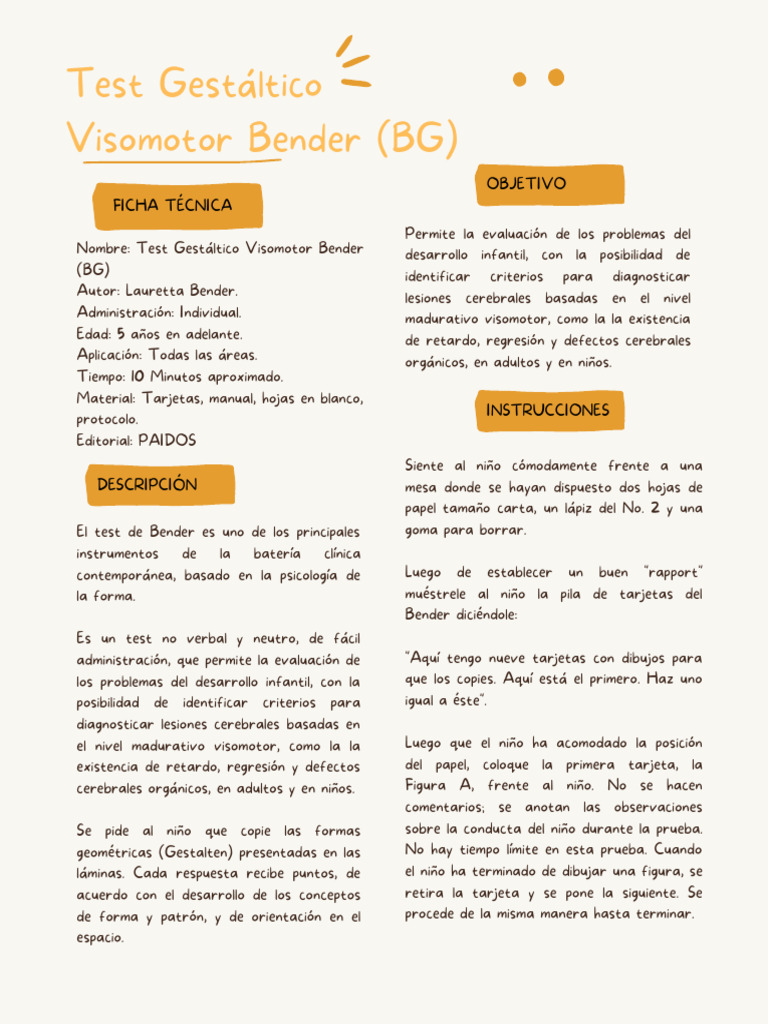 Test Bender: Evaluación Visomotora Infantil | PDF | Ciencias del ...