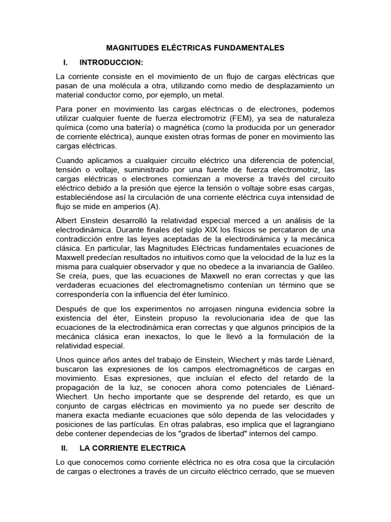 Magnitudes Eléctricas Fundamentales | PDF | Corriente eléctrica ...