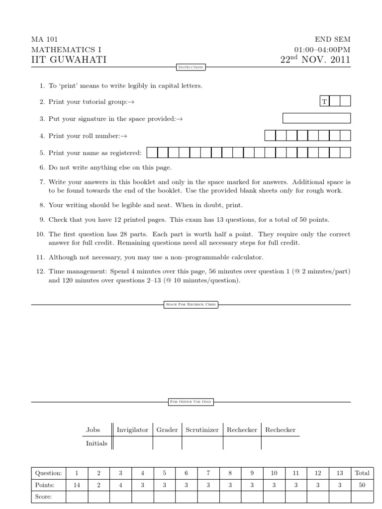 IITG MA101 Endsem Question Paper | PDF | Basis (Linear Algebra) | Mathematical Analysis