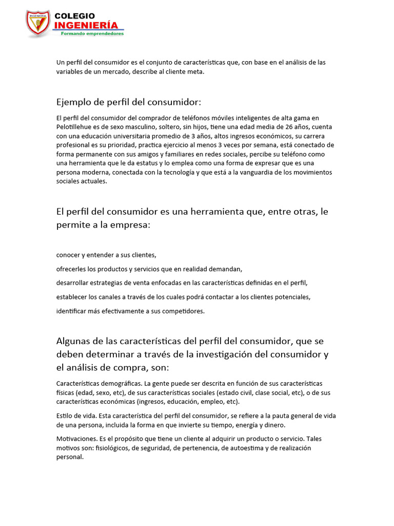 Perfil del Consumidor: Características Clave | PDF | Aprendizaje | Los ...