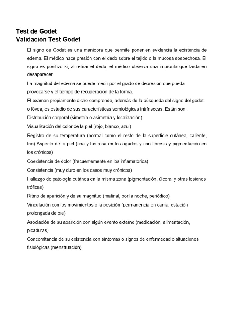 Test y Escala de Godet para Edema | PDF | Depresión (estado de ánimo ...