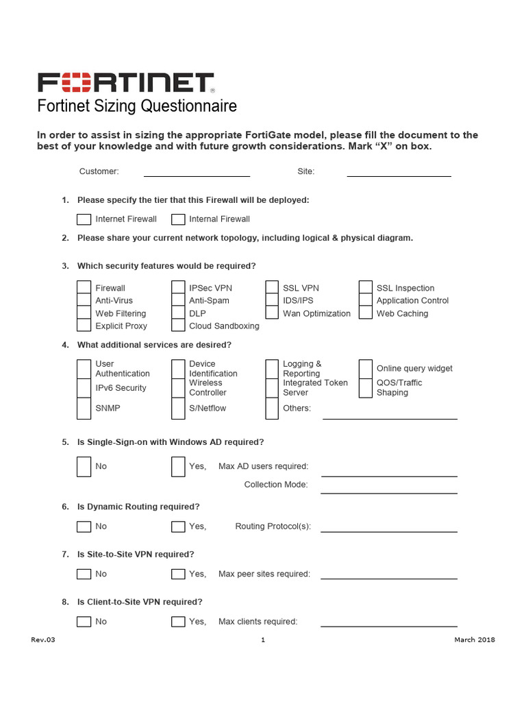 Fortinet FortiGate Sizing Questionnaire | PDF | Virtual Private Network | Transport Layer Security