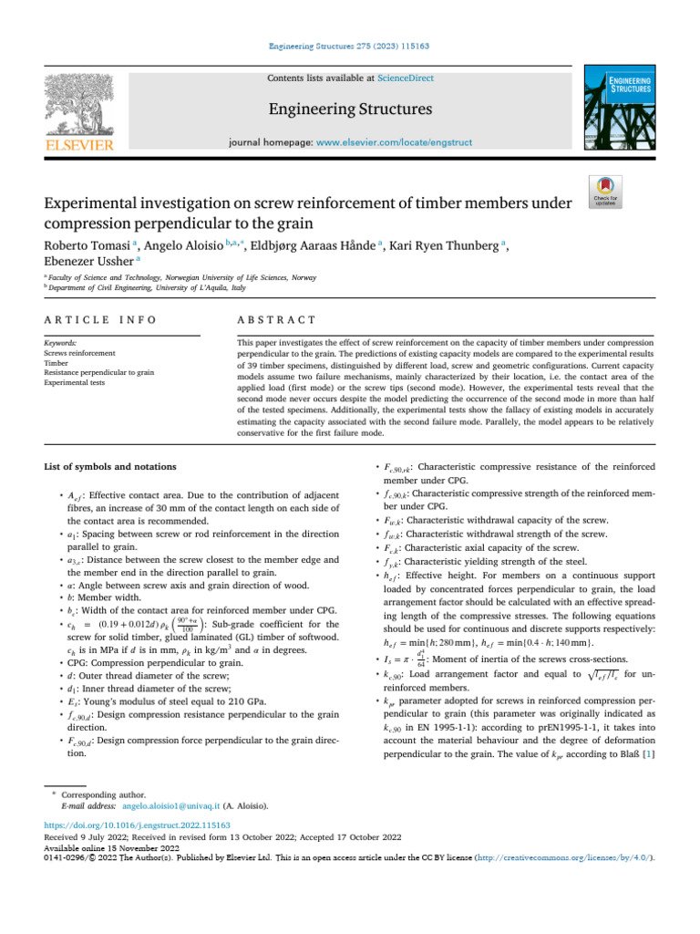 Experimental Investigation On Screw Reinforcement of Timber Members Under Compression ...