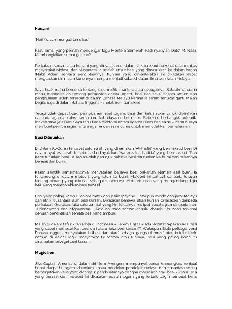 Kursani: Mitos dan Fakta Besi | PDF