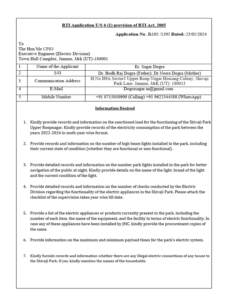 RTI Application HUDD 2 | PDF | Public Law | Government