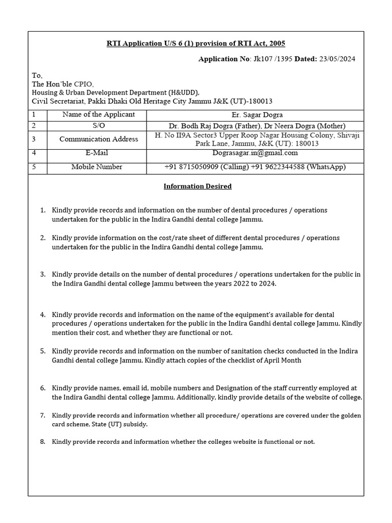 RTI Application Electric Devision | PDF | Justice | Crime & Violence