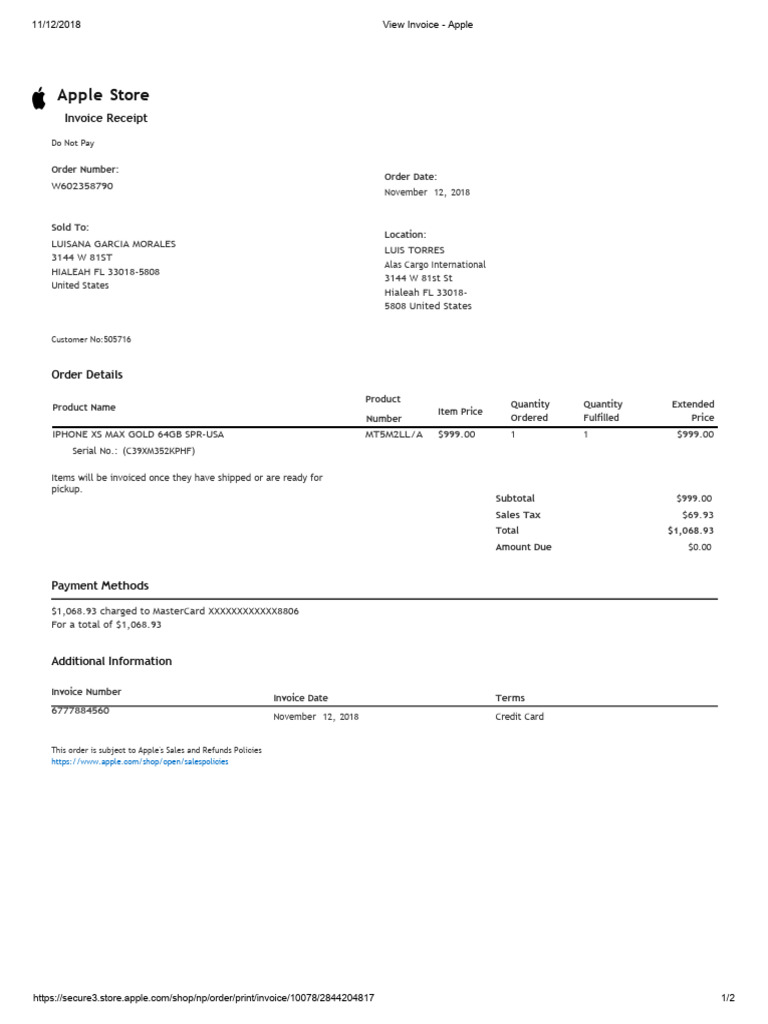 Factura de Iphone Xs | Download Free PDF | Invoice | Receipt