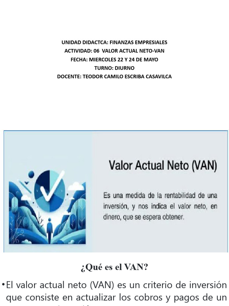 Valor Actual Neto - Van | PDF | Valor presente neto | Tasas de interés
