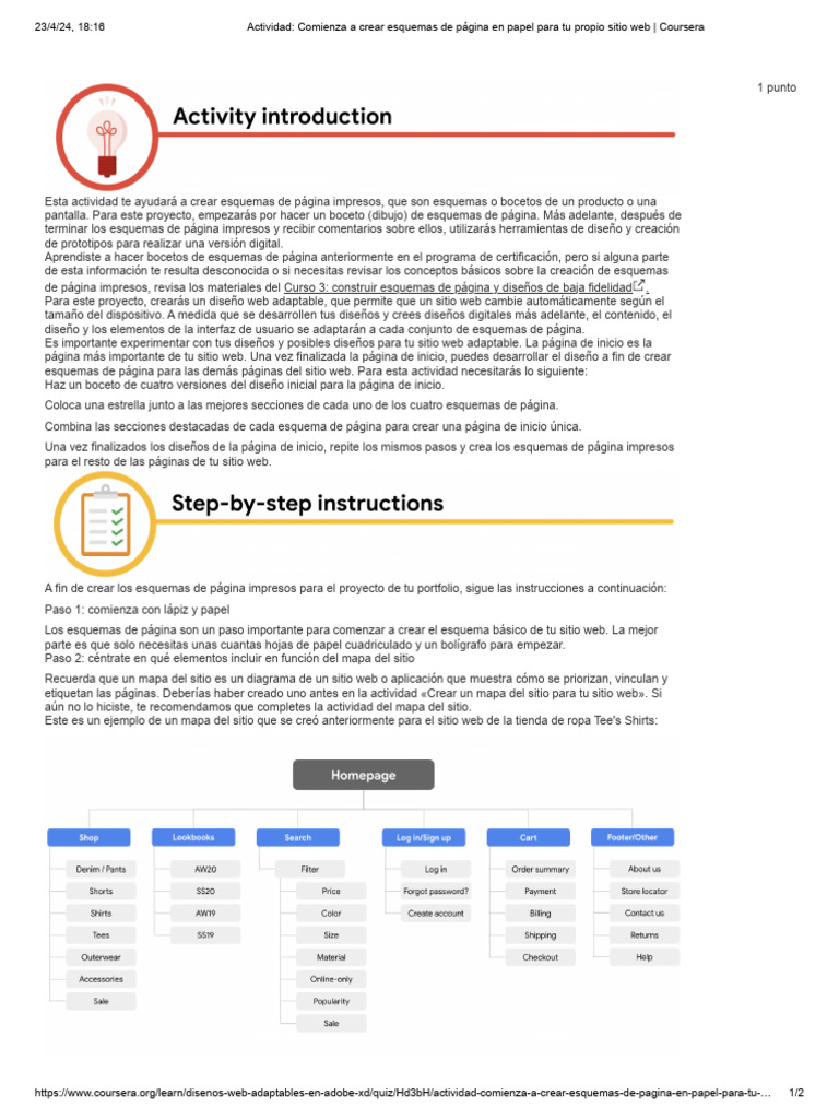 Actividad - Comienza A Crear Esquemas de Página en Papel para Tu Propio Sitio Web - Coursera 2 ...