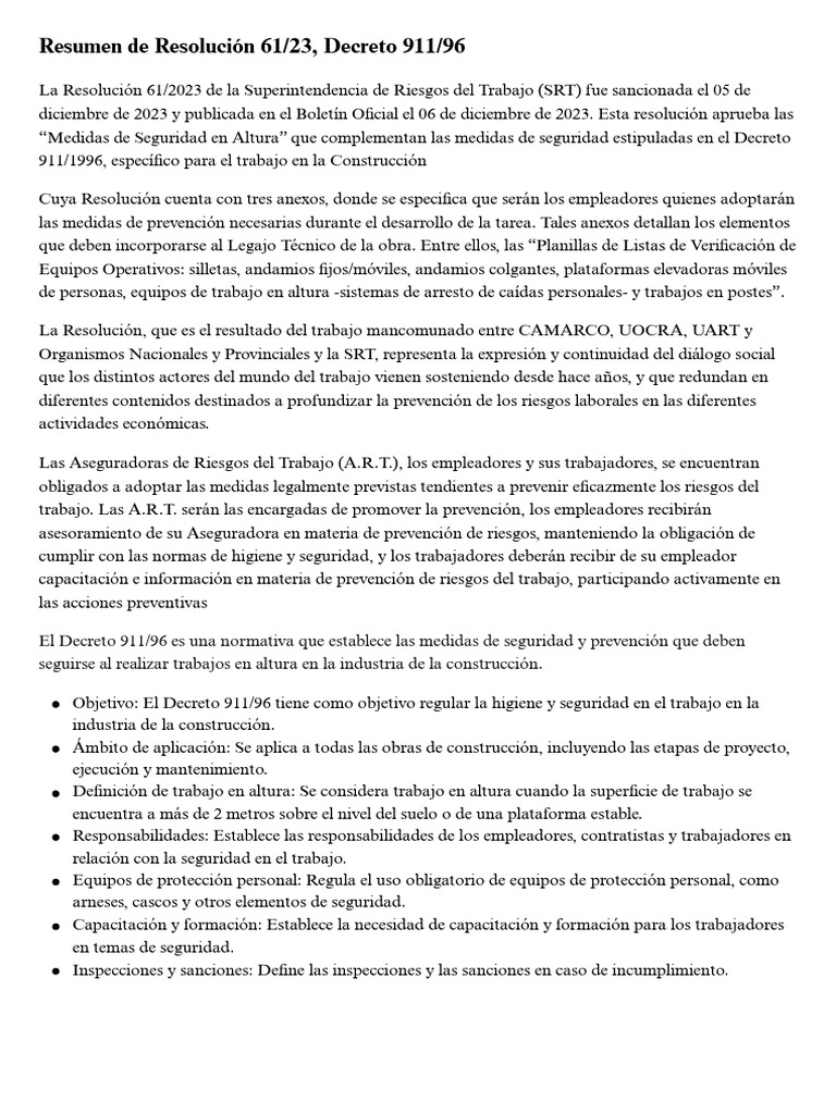 Resumen Resolucion 61.23 | PDF | Valores | Seguridad y salud ocupacional