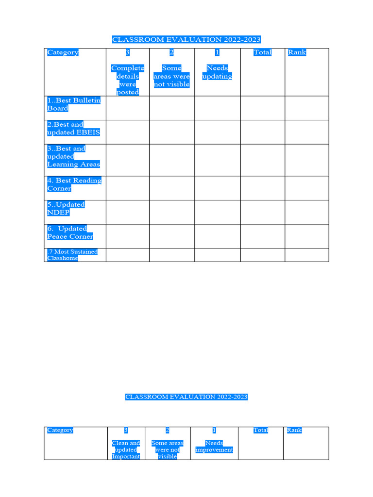 Classroom Evaluation Results | PDF