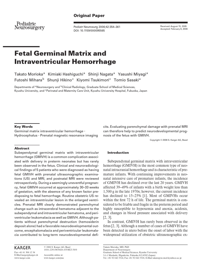 Fetal Germinal Matriz and Intraventricular Hemorrhage | PDF | Prenatal ...