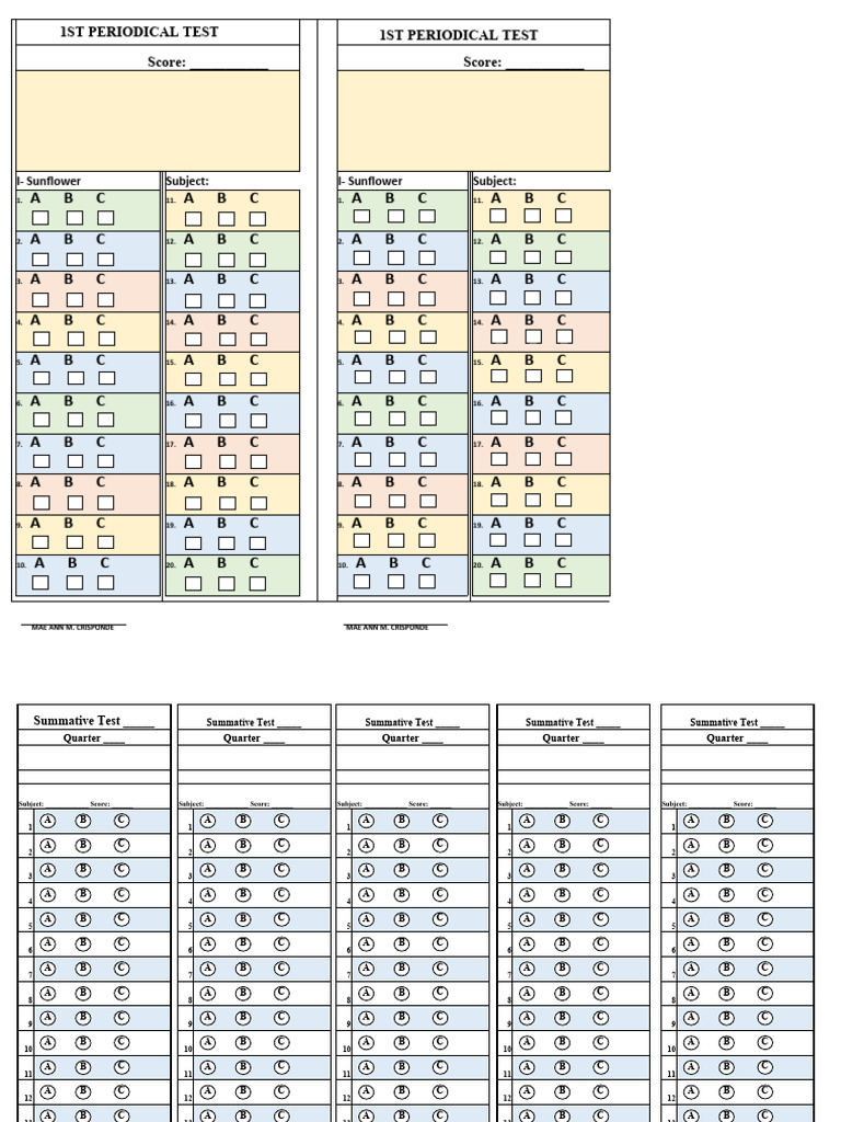 Answer Sheet 1-10 Summative Test Shading | PDF