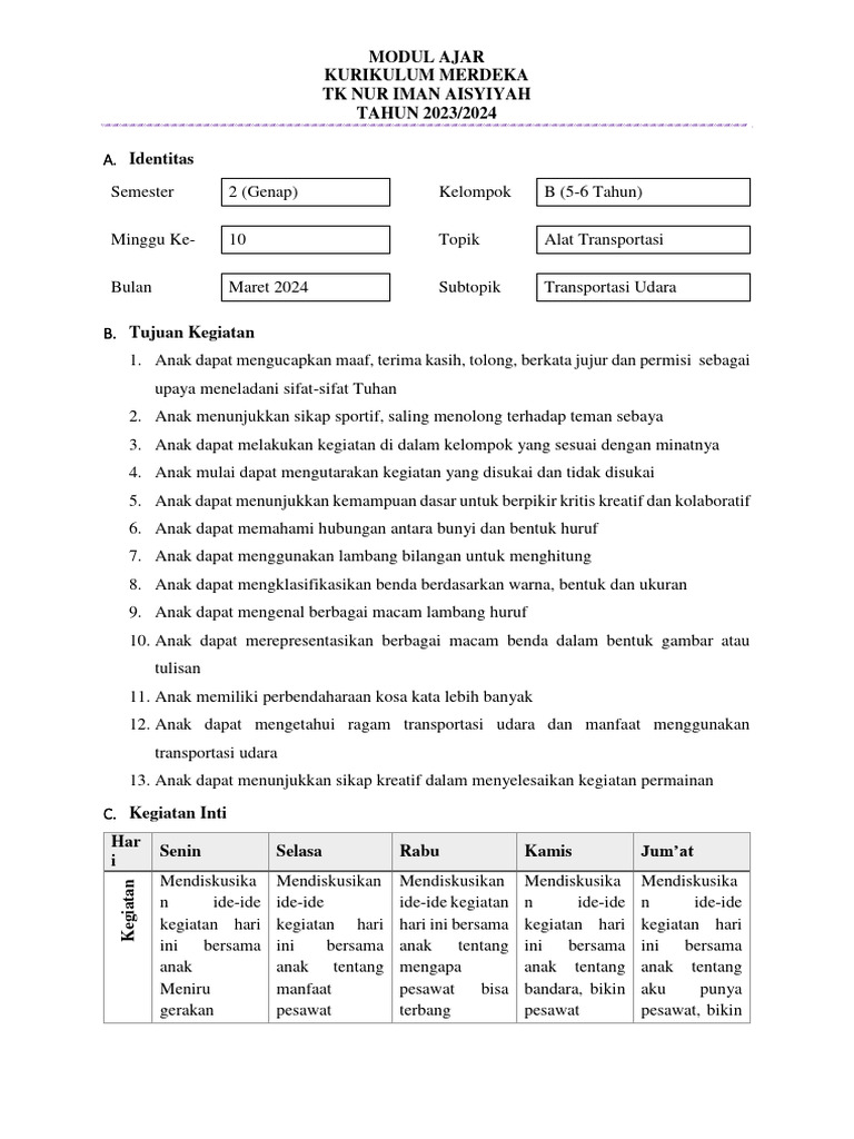 Modul Ajar TK Nur Iman | PDF