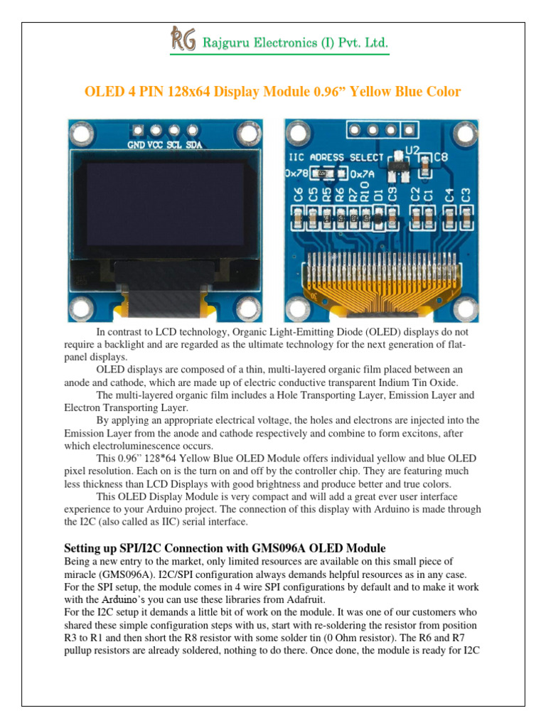 Arduino OLED Display Guide | PDF | Oled | Electrical Components