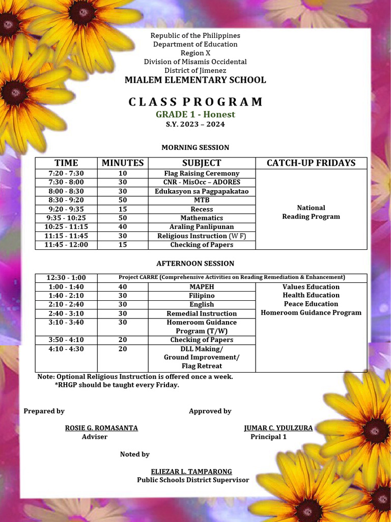 G1 Class Program 2023-2024 | PDF | Schools