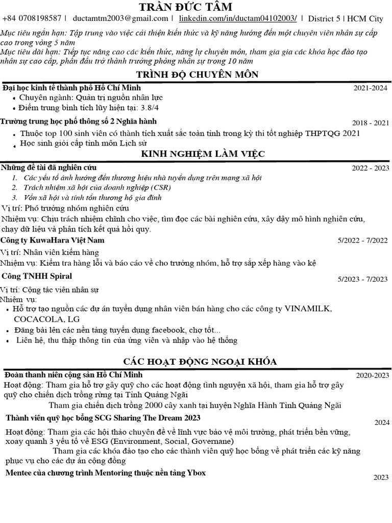 CV TRAN DUC TAM | PDF