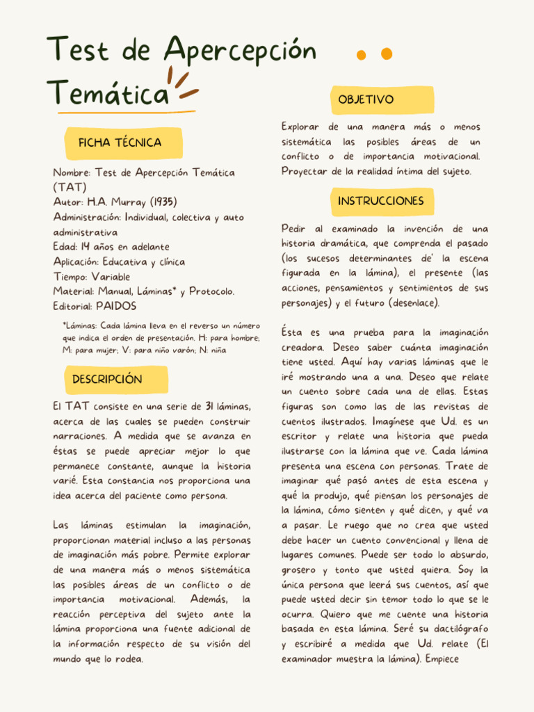 ACTIVIDAD 5 FICHA TÉCNICA Test de Apercepción Temática TAT | PDF ...