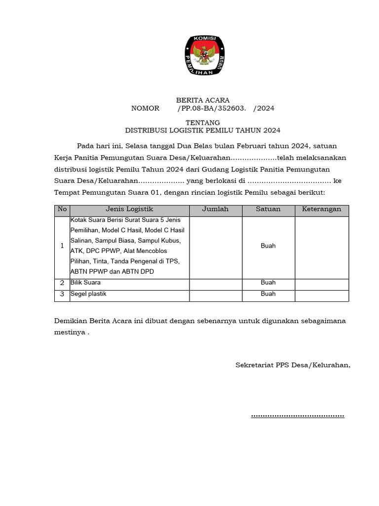 Format Berita Acara Logistik | PDF